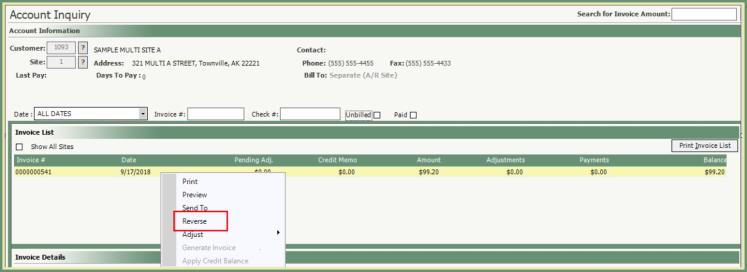 Account Inquiry Invoices