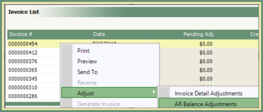 AR Balance Adjustments from Account Inquiry