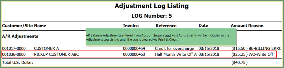 AR Balance Adjustments from Post Adjustments