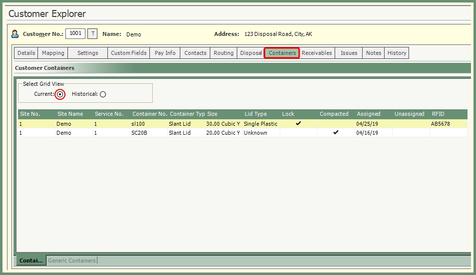 Customer Explorer: Customer Containers