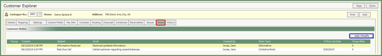 Customer Explorer: Customer Notes