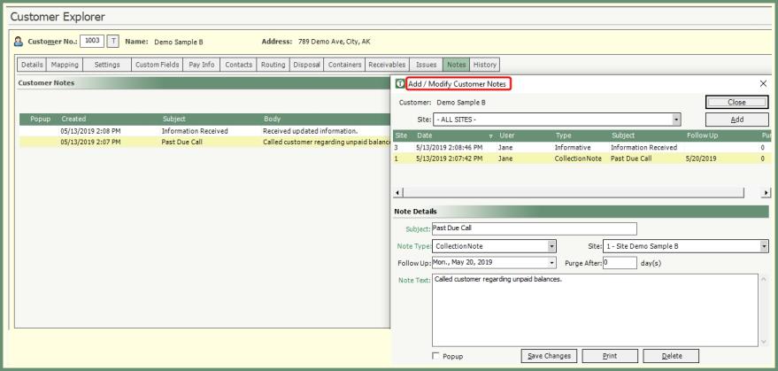 Customer Explorer: Customer Notes