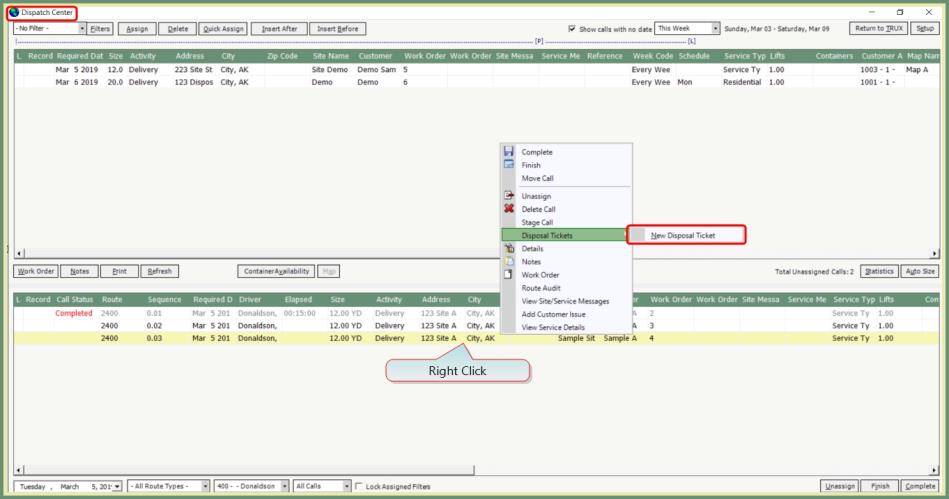 Disposal Ticket Entry