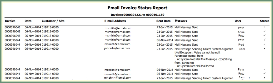 Email Invoice Status Report